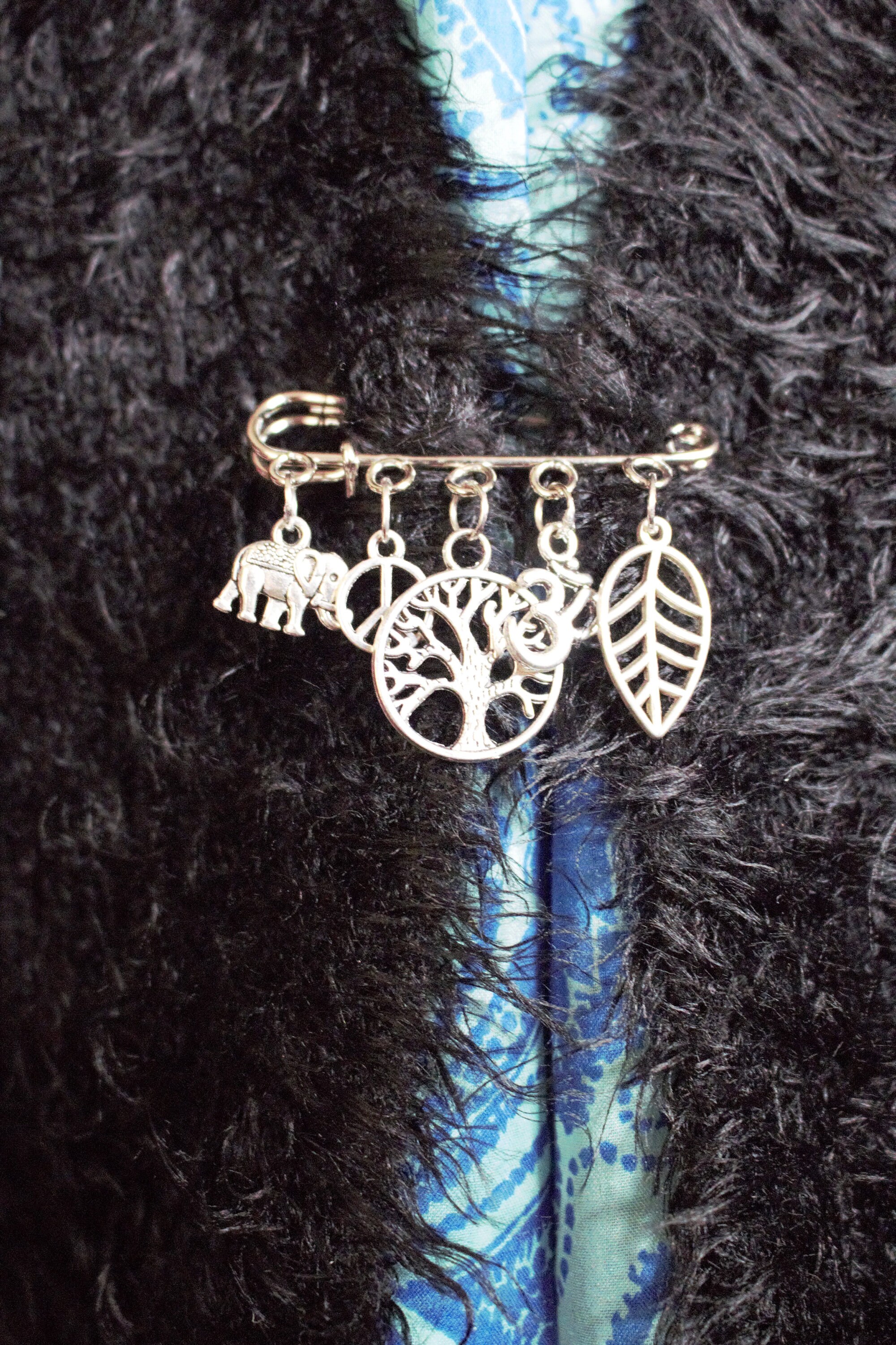 Kilt Pin Tree of Life, Elephant, Ohm, Leaf and Peace Charms - Etsy