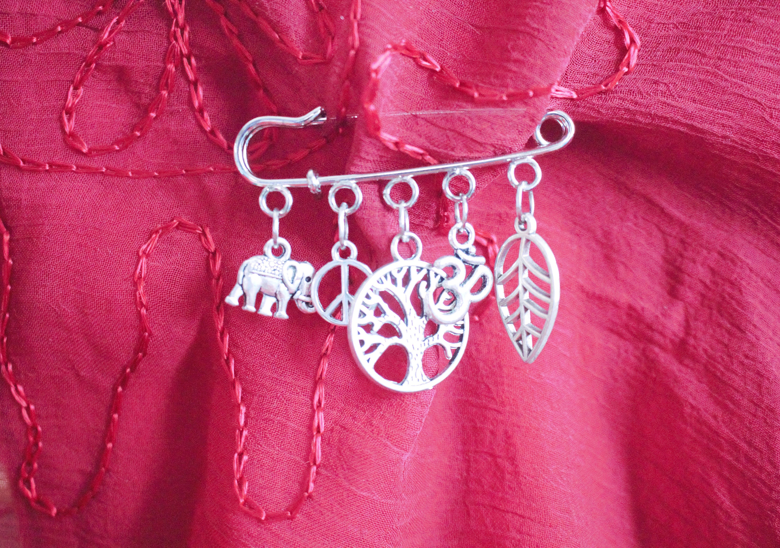 Kilt Pin Tree of Life, Elephant, Ohm, Leaf and Peace Charms - Etsy
