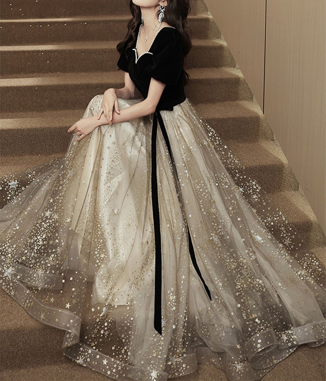 Glitter Starry Prom Dresstulle Prom Dress Ball Gownpraty - Etsy