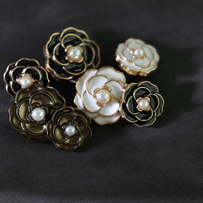 10PCS Black Gold Vintage Pearl Flower Buttons Haute Couture - Etsy