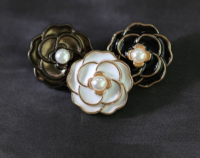10PCS Black Gold Vintage Pearl Flower Buttons, Haute Couture Coat Metal ...