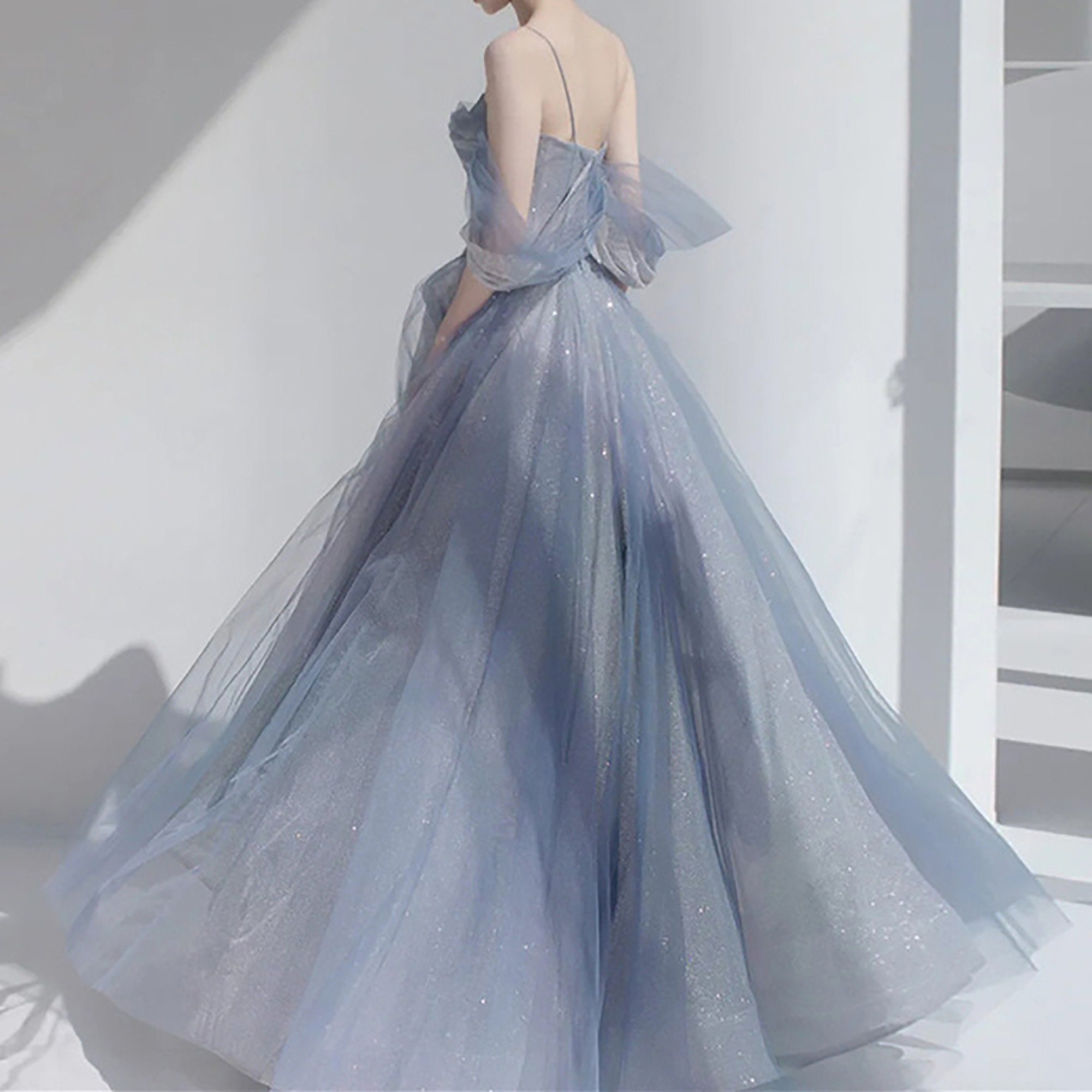 Glitter Blue Gray Tulle Slip Prom Dresscottagecore Prom | Etsy Canada