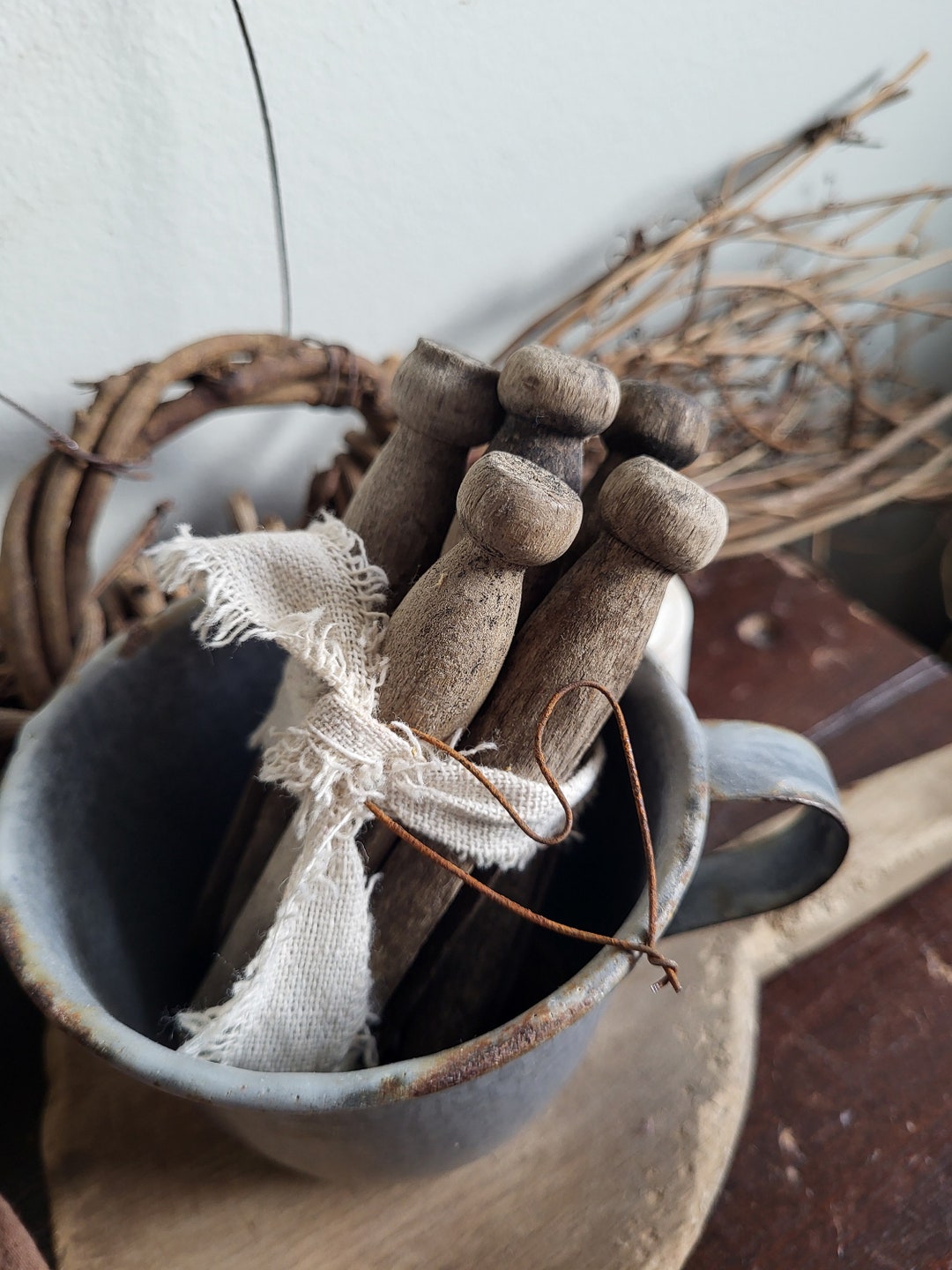 Primitive Vintage Clothespin Set of 6 - Etsy