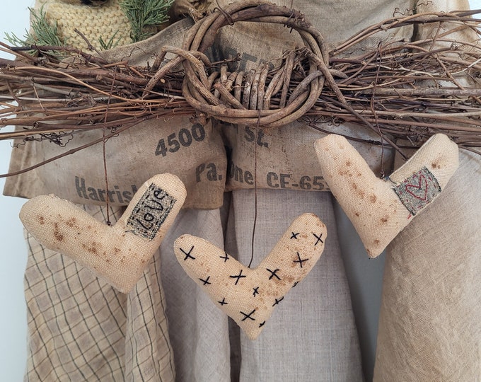 Set of 3 Primitive Embroidered Hearts - Etsy