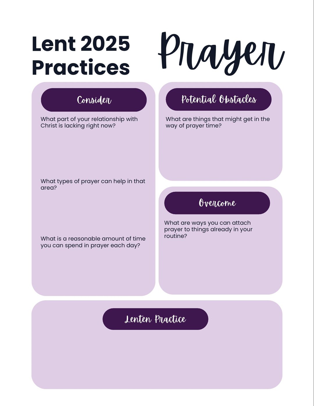 2025 Lenten Practices Worksheets - Etsy