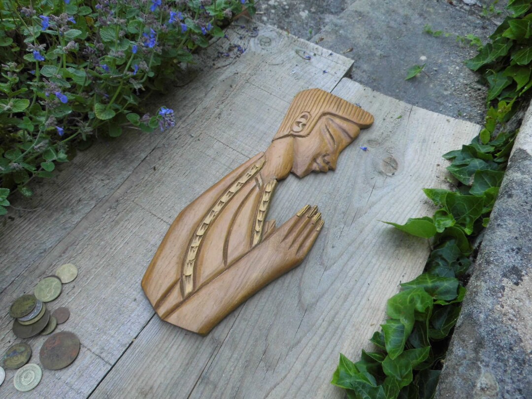 Religious Prayer Figure Large Vintage Handcarved Wooden - Etsy