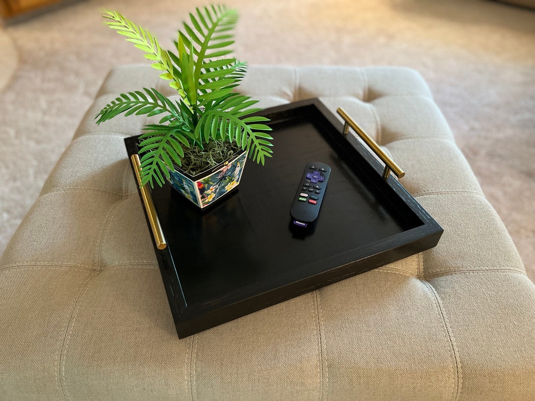 Black Oak Ottoman Serving Tray 15 X 15 - Etsy
