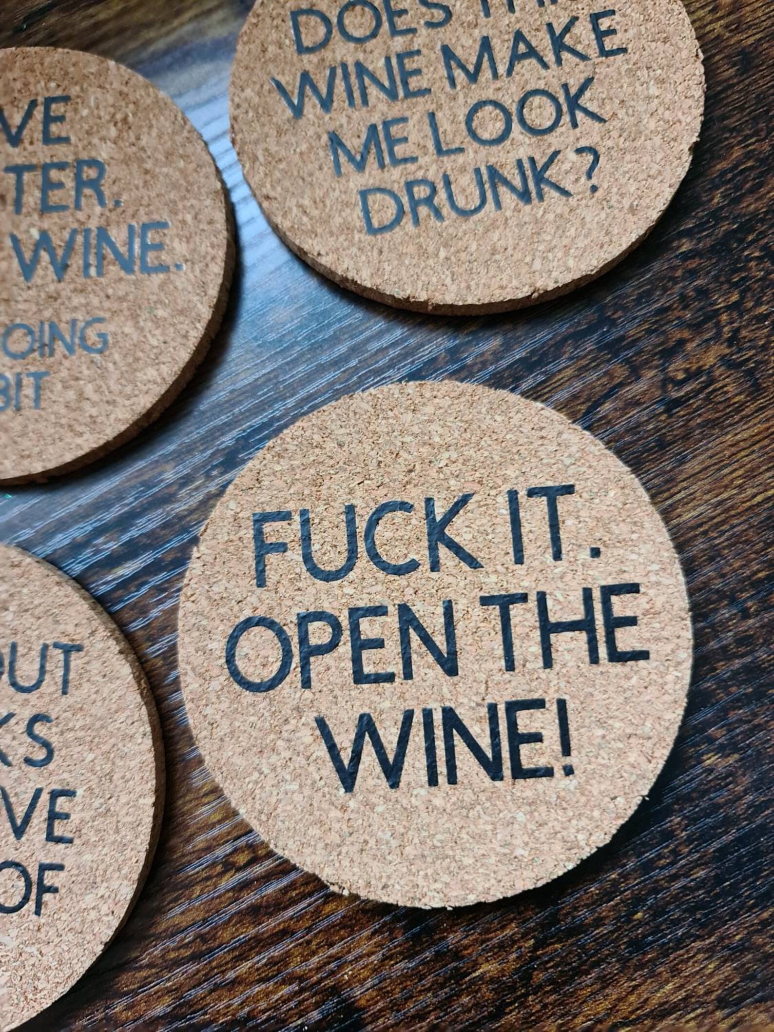 Funny Rude Wine Drinker Cork Coasters Home Decor / House - Etsy