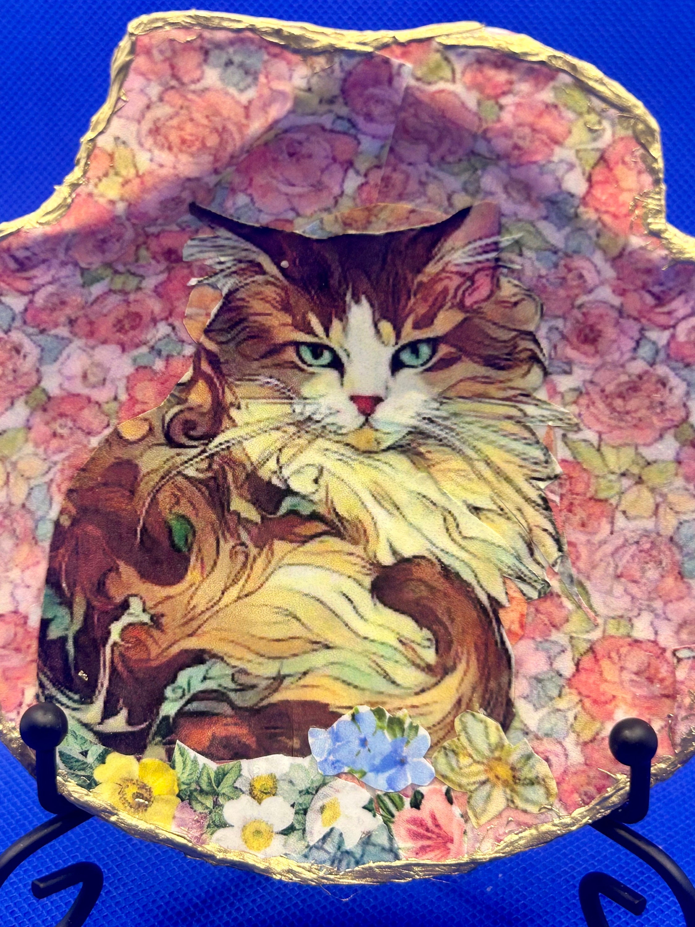 ALPHONSO Mucha’s Cat Portrait Hand Cut Collage- Decoupage Shell Perfect ...