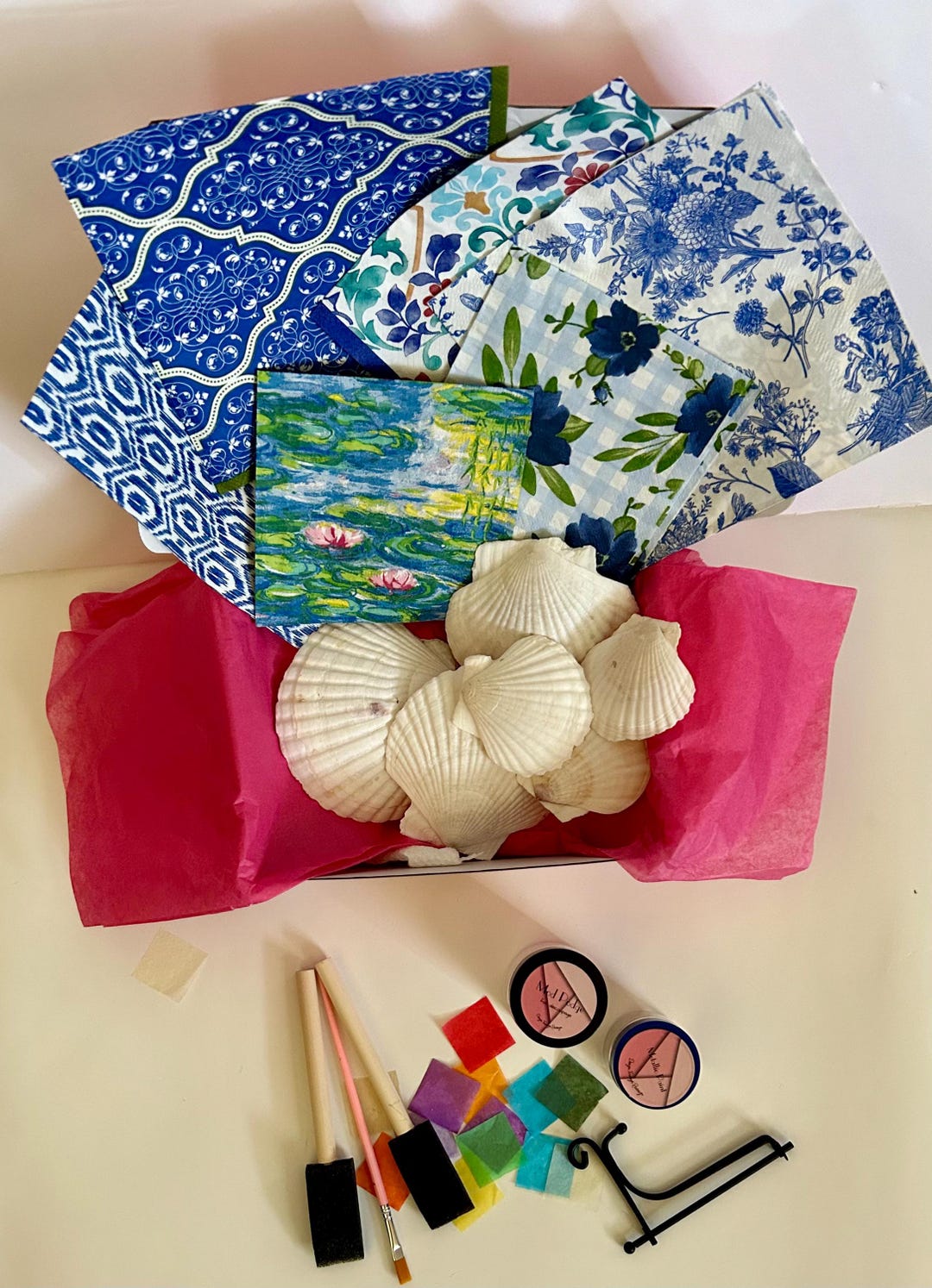 DIY Blue DECOUPAGE SHELL Kit. Six Shells to Create Your One of a Kind ...