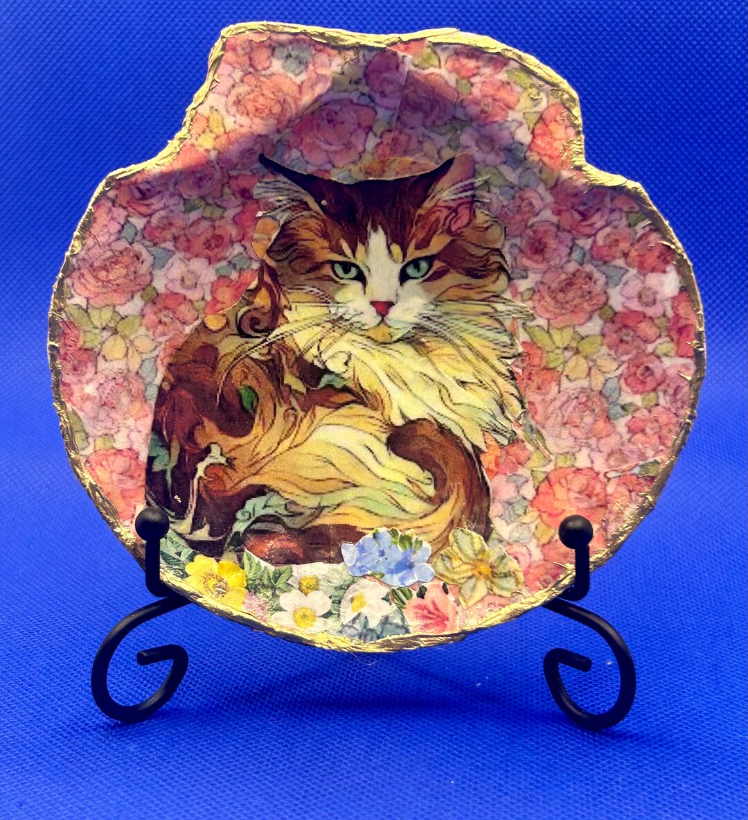 ALPHONSO Mucha’s Cat Portrait Hand Cut Collage- Decoupage Shell Perfect ...