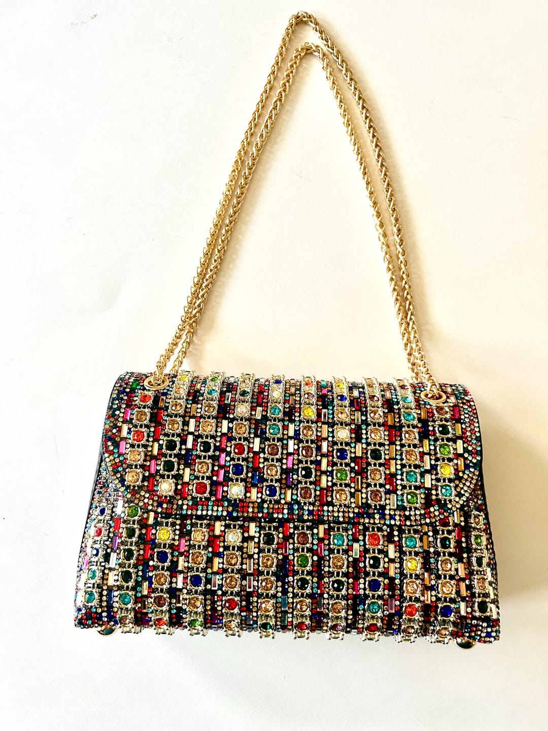HIGH END QUALITY Multi Colored Adjustable Embellished Evening Clutch ...