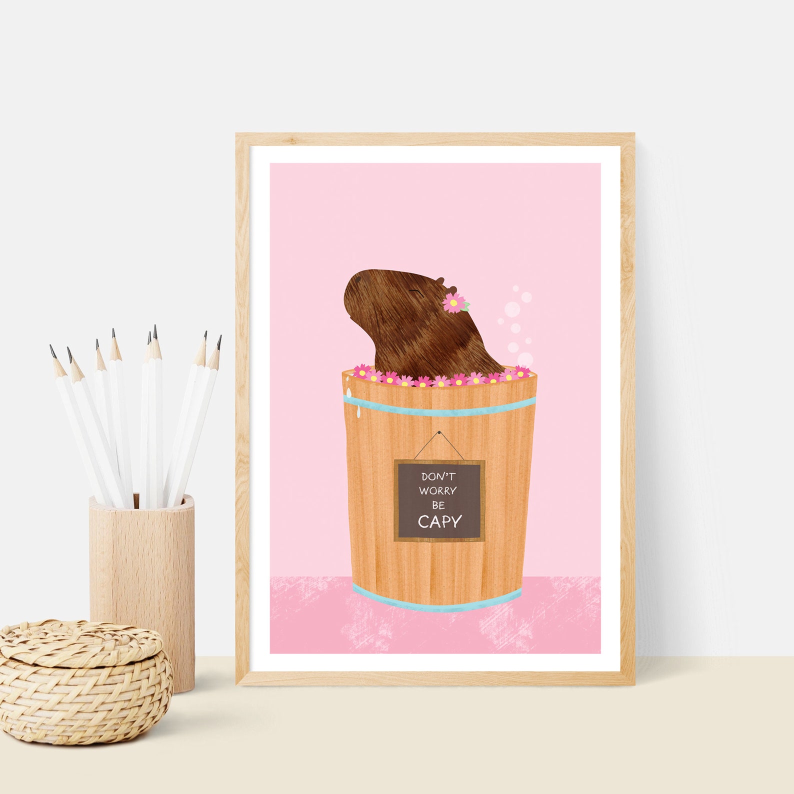 Happy Capybara Pink Art Print / Capybara Print / Capybara Gift / Kids ...