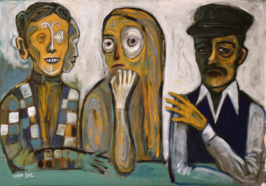 Original Portrait of Three Strangers on Canvas, Figurative ...