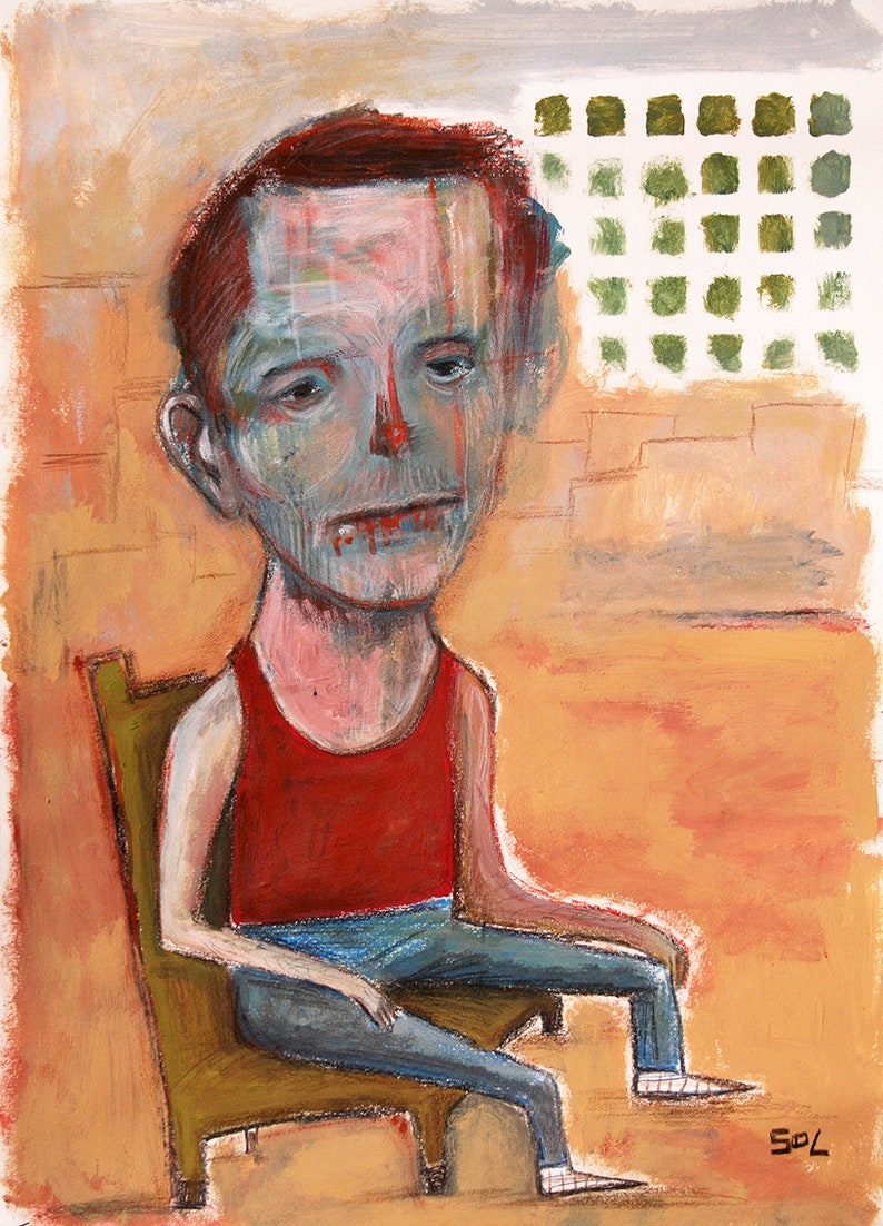 Desperate Man Sitting in a Chair, Original Artwork on Paper - Etsy