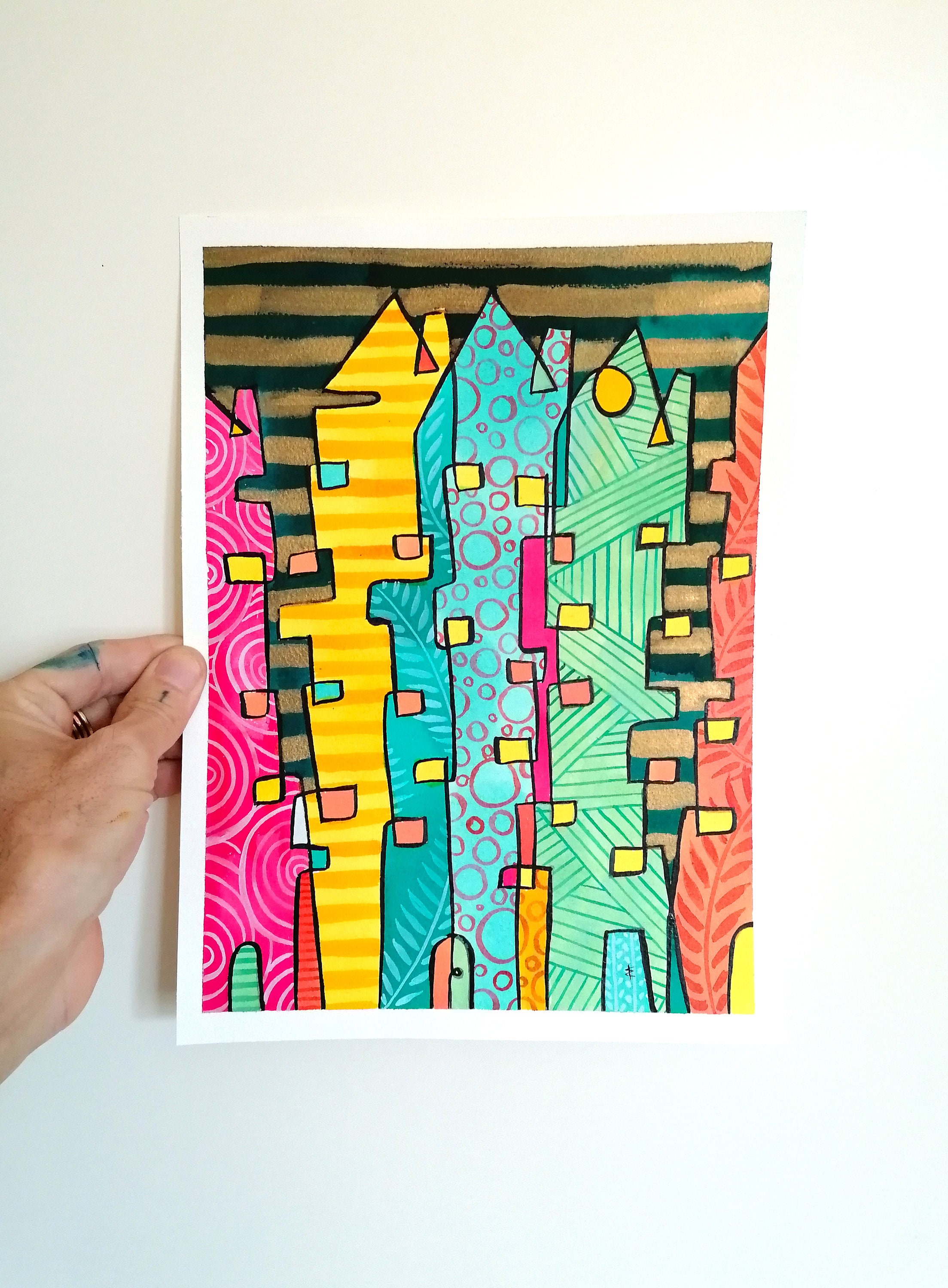 Illustration of Houses, Painted With Skylines, Indian Ink on Fabriano ...