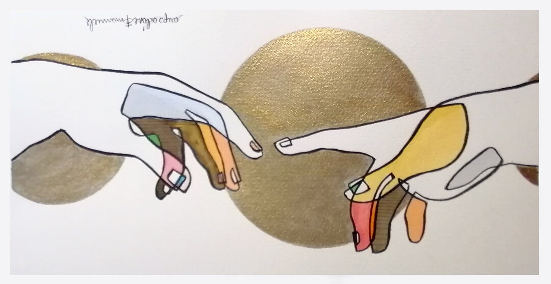 Painting of the Creation of Adam, Modern Illustration, India Ink on ...