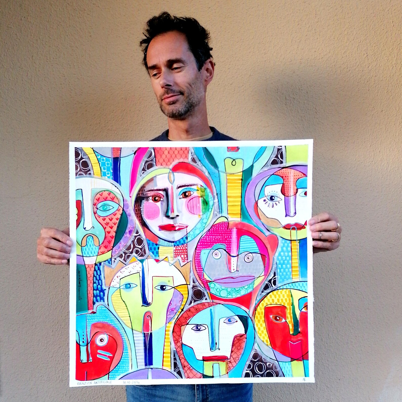 Illustration With People's Faces, Surreal Painting With Faces, Unique ...