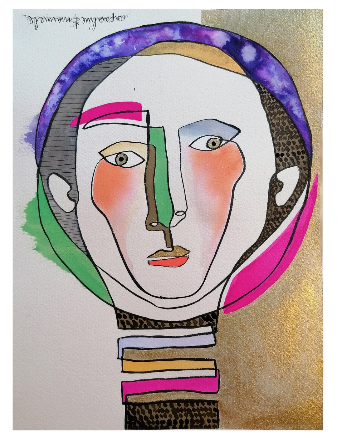 Illustration of a Woman's Face, Ethnic Painting, India Ink on Fabriano ...