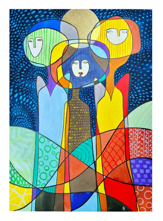 Color Illustration of Three Figures Religious Painting - Etsy