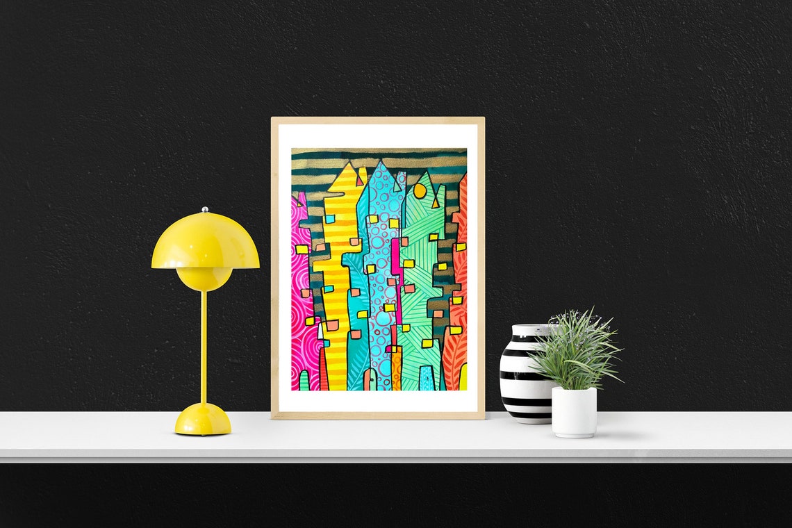 Illustration of Houses, Painted With Skylines, Indian Ink on Fabriano ...
