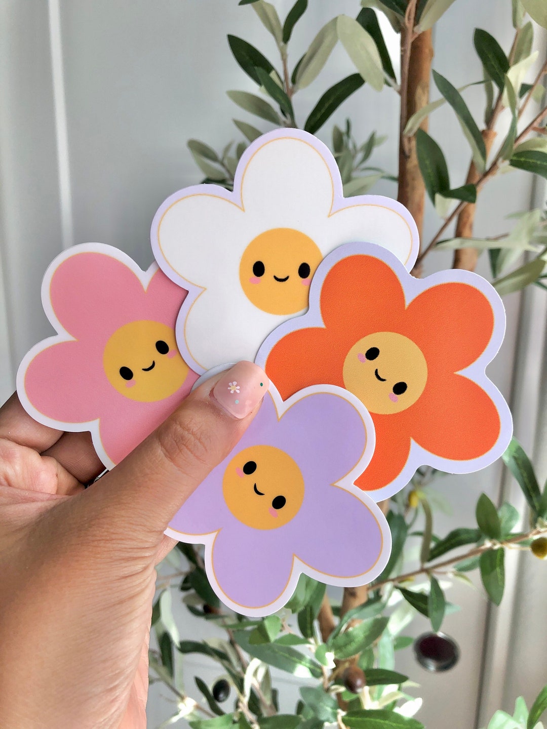 Smiley Face Flower Die Cut Sticker - Etsy