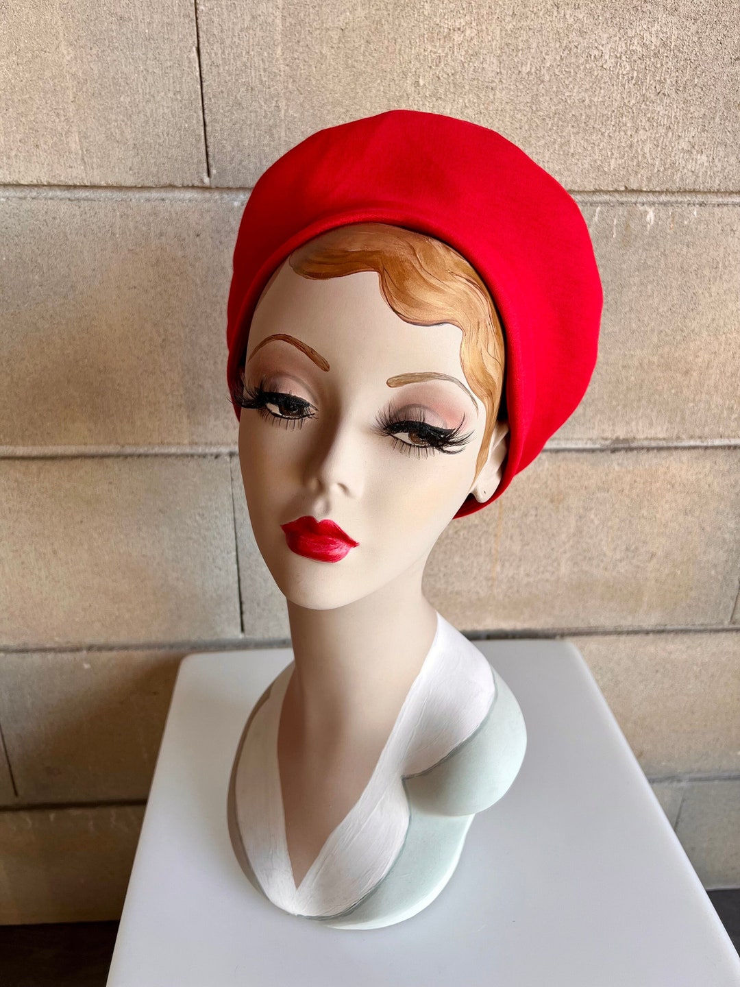 ROUND HALO HAT Red Tilt Hat 1930s 1940s 1950s Inspired Fascinator ...