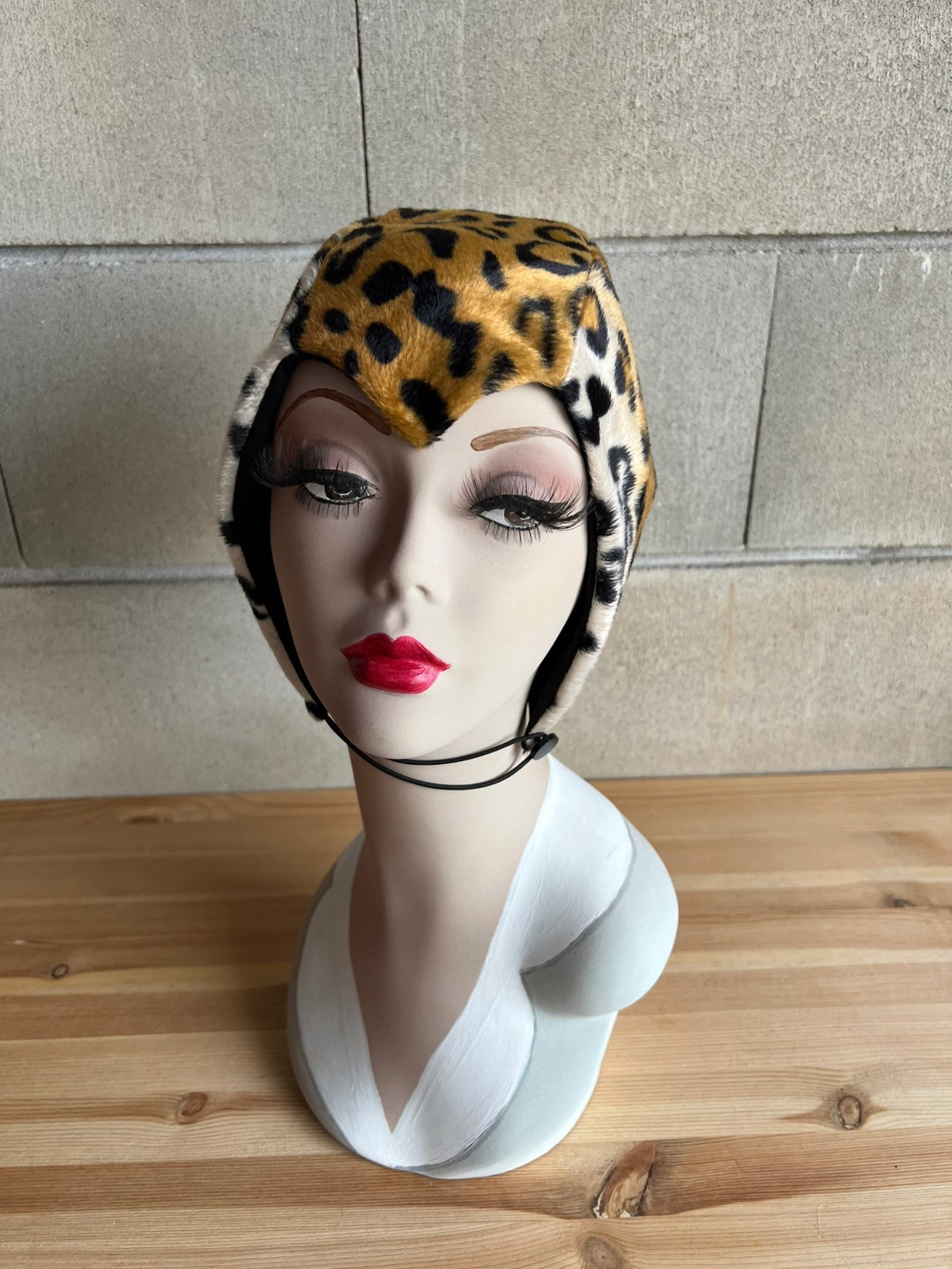LEOPARD BONNET HAT Cap Beret Big Spots Hood 1940s 1950s 1960s Vintage ...