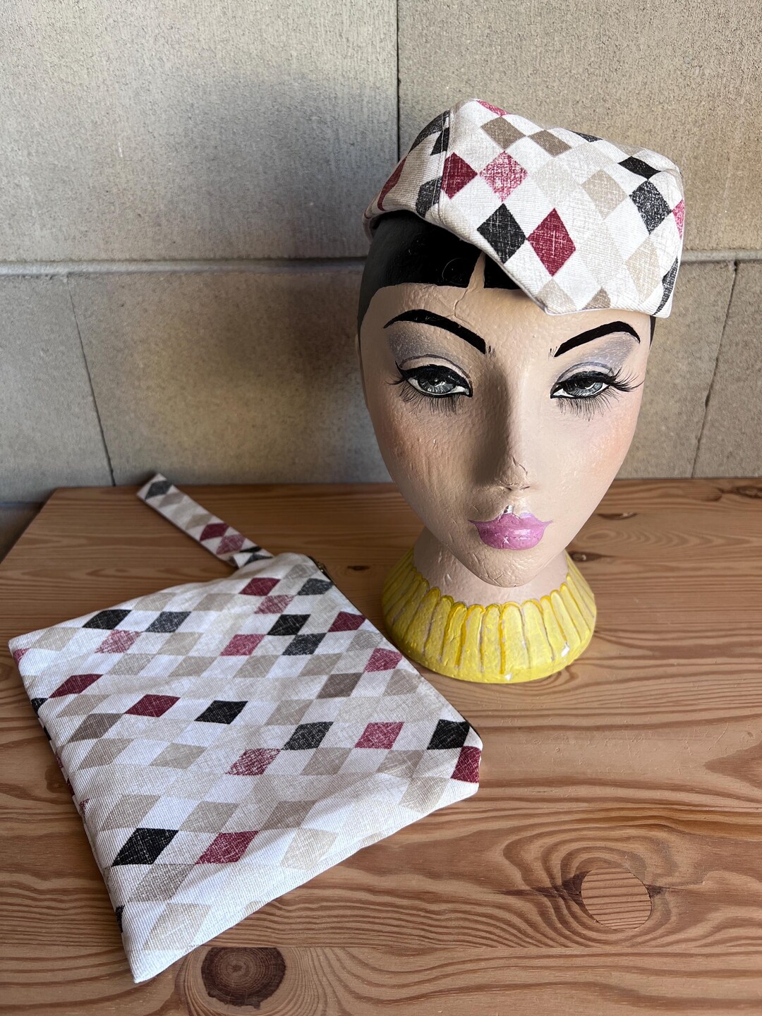 HARLEQUIN UNEVEN BERET W/ Matching Pouch, Cap Bonnet Hood Tilt Hat ...