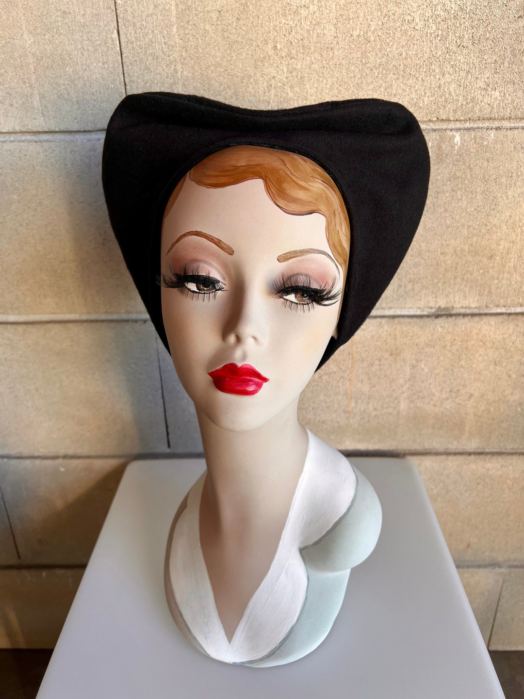 BLACK HEART HALO Hat Tilt Hat 1930s 1940s 1950s 1960s Inspired Mid ...