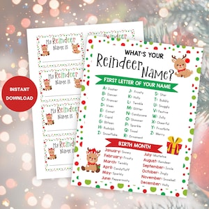What's Your Reindeer Name Game, Printable Reindeer Name Generator Game ...