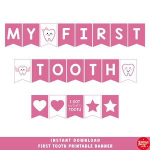 Banner Printable First Tooth, DIY Printable Banner First Tooth Party ...