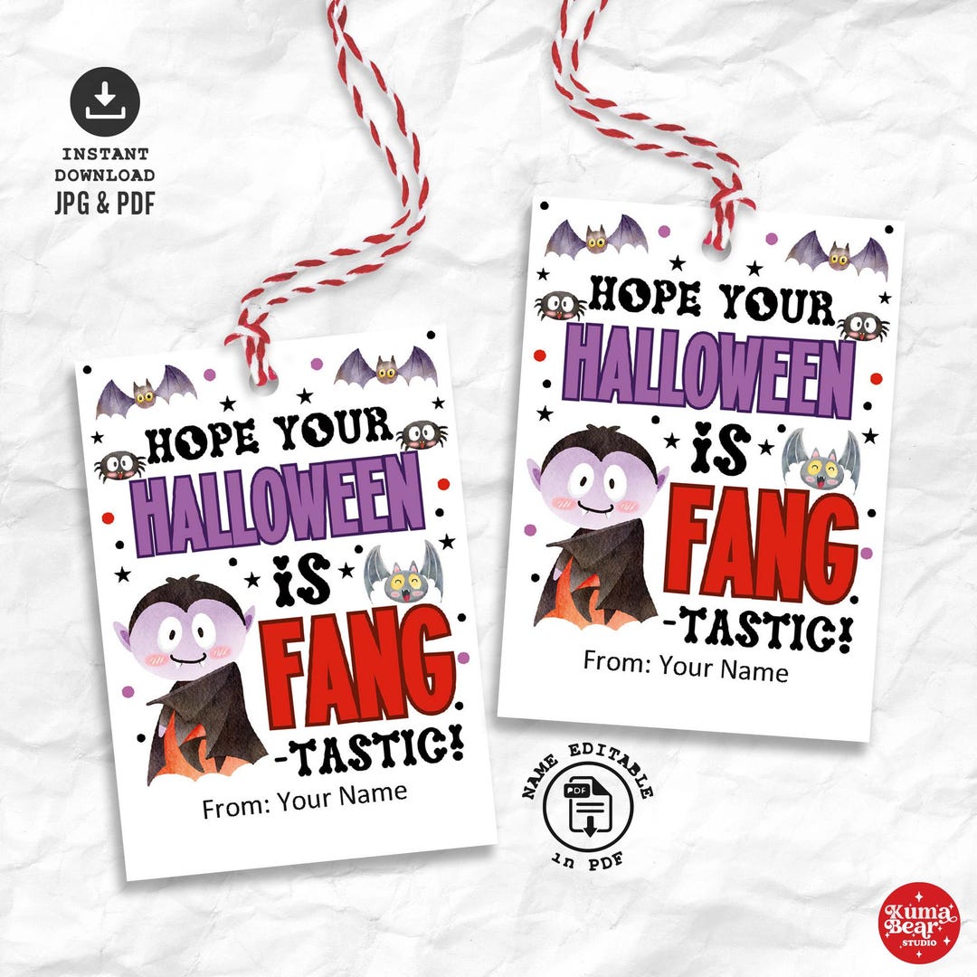 Halloween Gift Tags Printable Fang-tastic Vampire Favor Tags, Funny ...