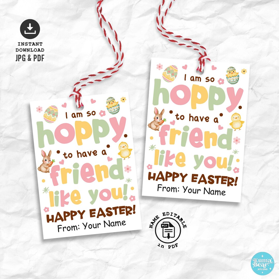 Easter Friend Gift Tags Printable, Hoppy Bunny Basket Gift Tag, Spring ...