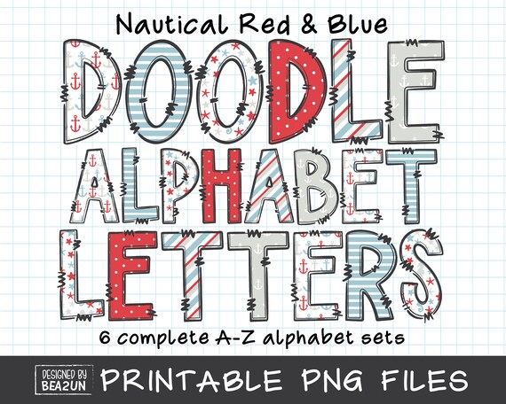 Scandi Nautical Red and Blue Alphabet PNG Alphabet - Etsy