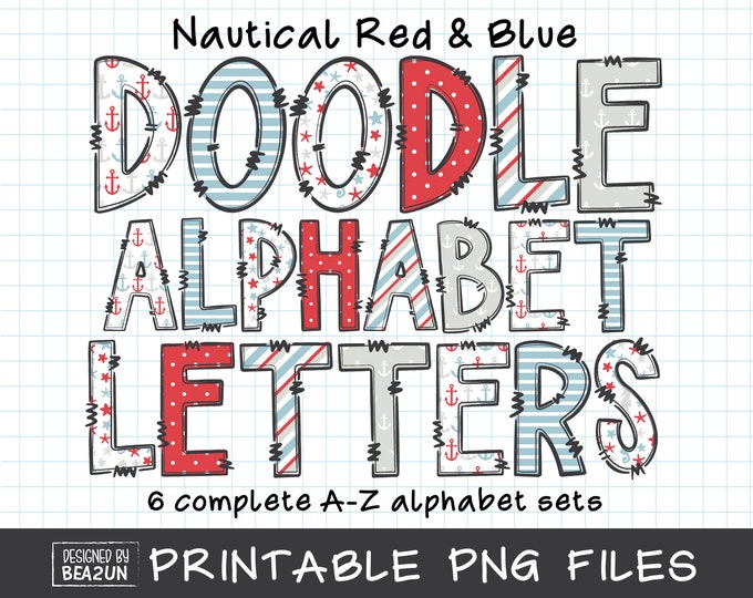 Scandi Nautical Red and Blue Alphabet PNG Alphabet - Etsy