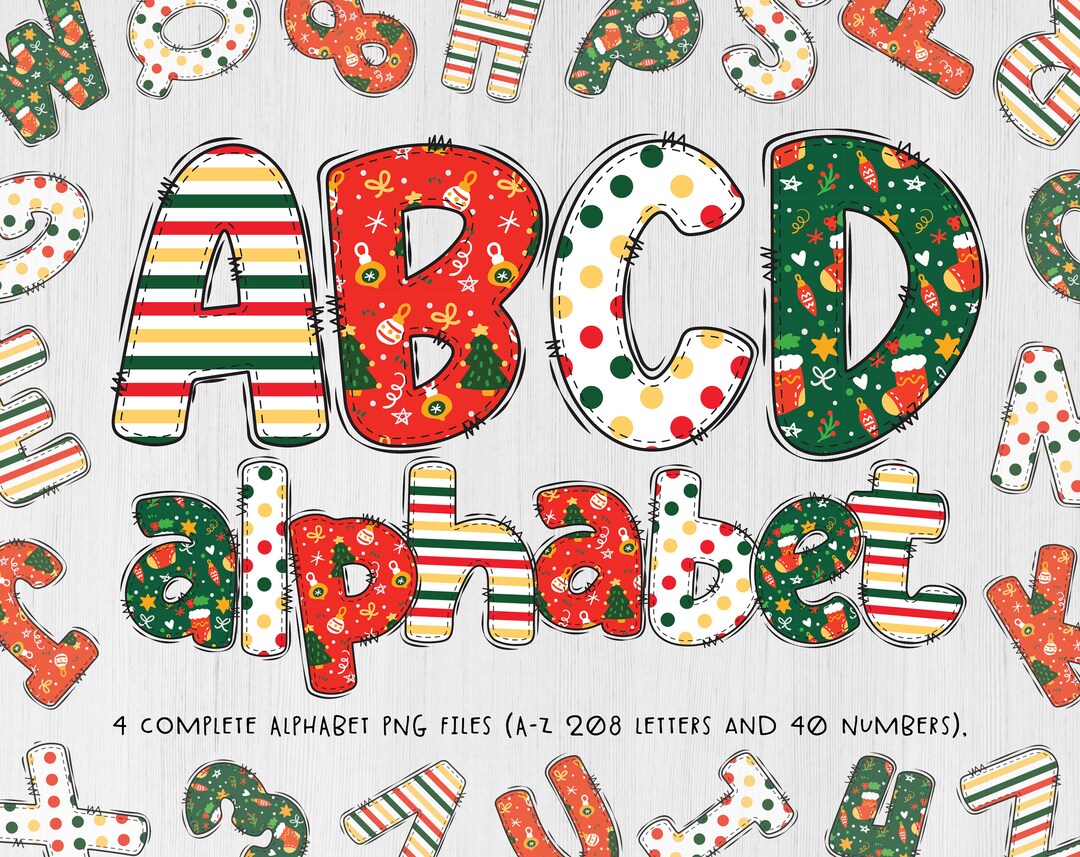 Christmas Alphabet PNG, Christmas Doodle Letters, Santa Sublimation ...