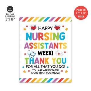 Nursing Assistants Week Sign Printable, CNA Week Printable Sign ...