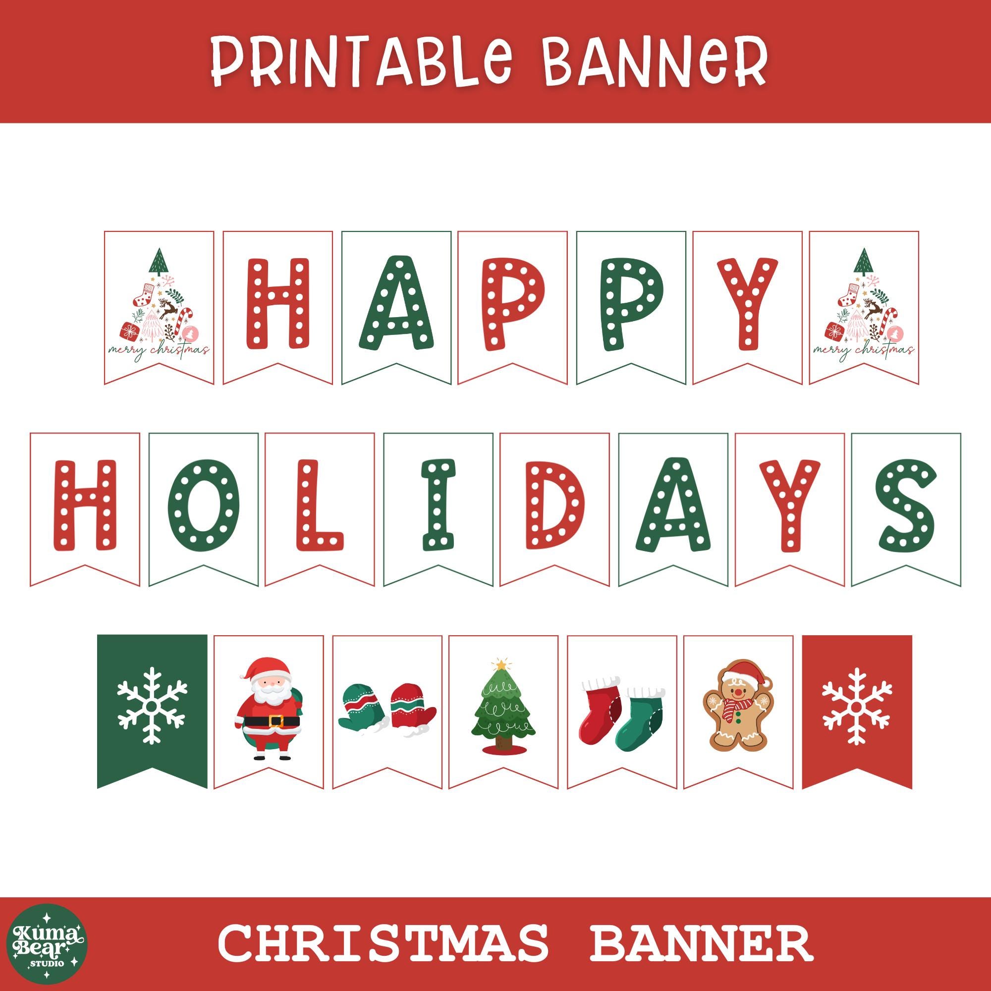 Happy Holidays Banner, Printable Christmas Garland, Santa Xmas Party ...