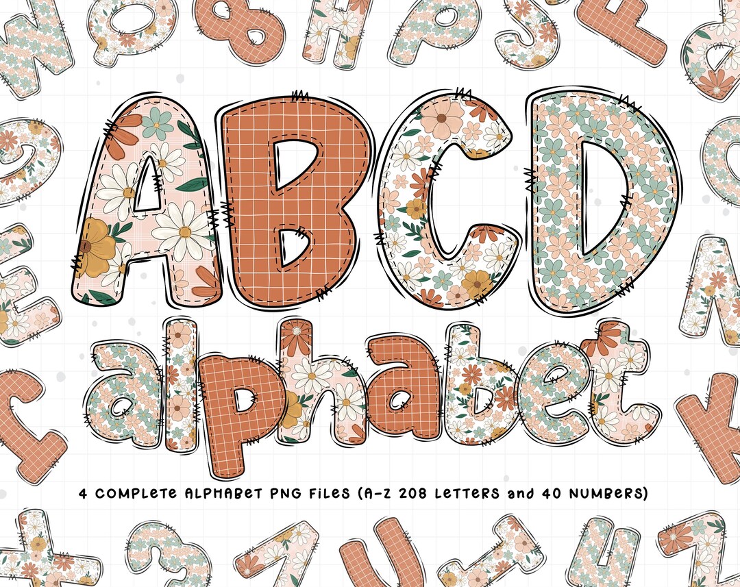 Retro Flower Alphabet PNG, Fall Autumn Doodle Alphabet Letters PNG ...