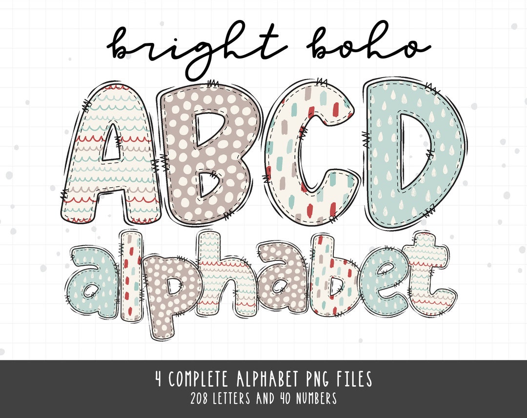Bright Boho Alphabet PNG, Alphabet Sublimation, Alphabet Letters Bundle ...