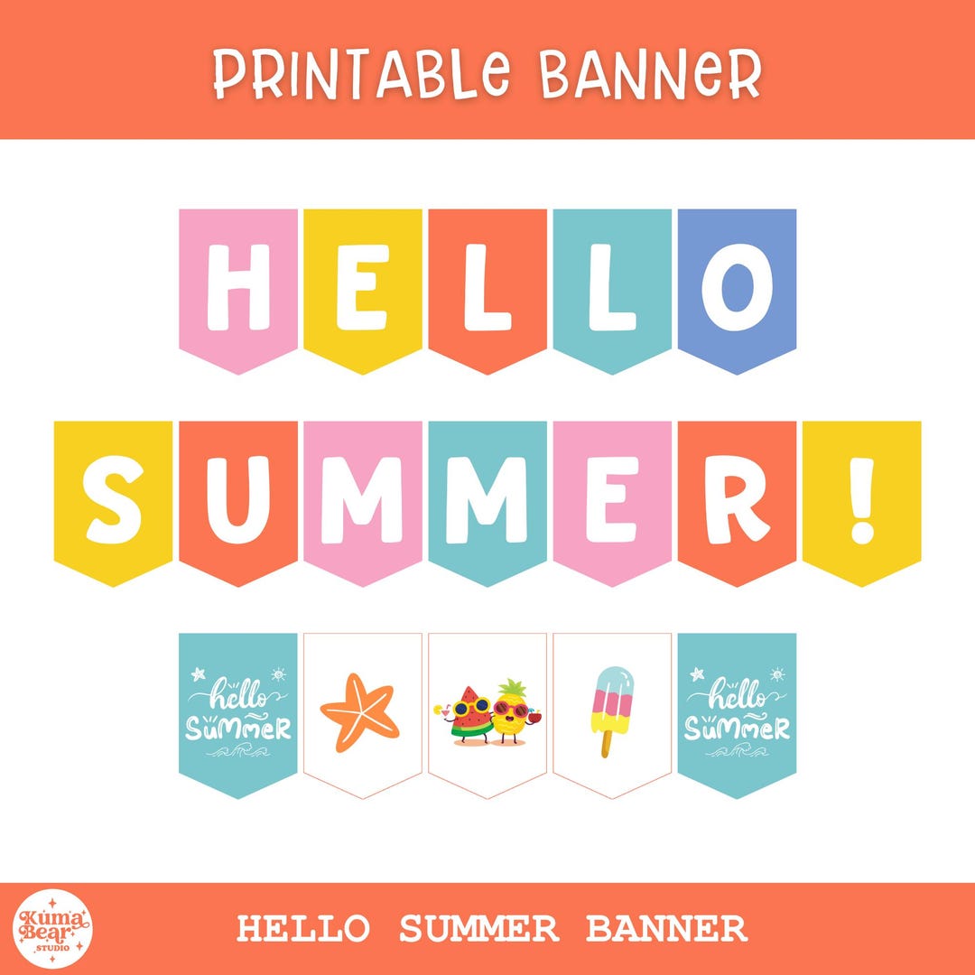 Hello Summer Banner Printable, Summer Beach Printable Banner, Summer ...