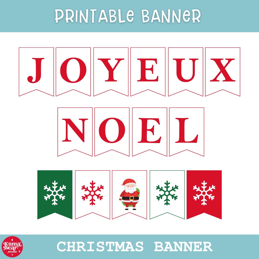 Joyeux Noel Banner Printable Christmas Garland, Festive Holiday Bunting ...