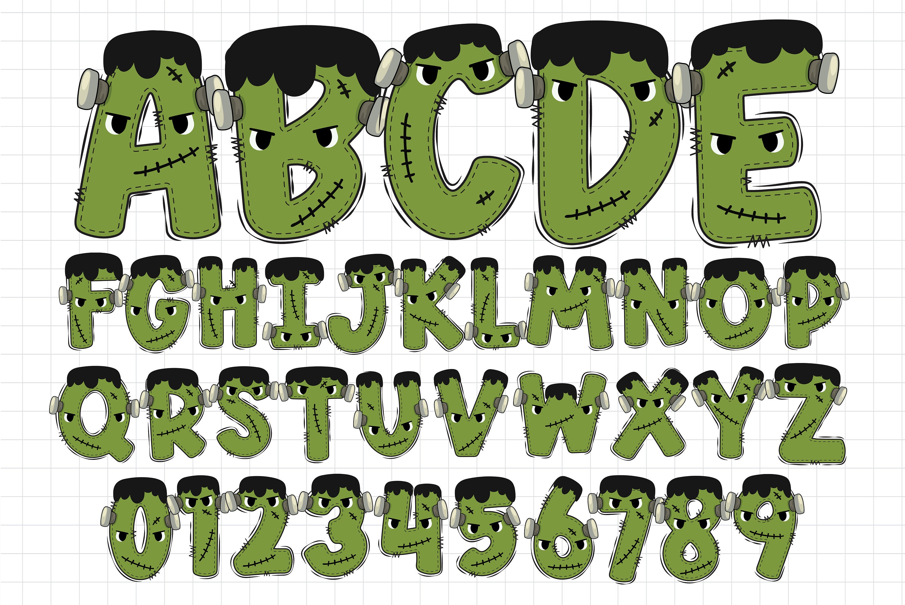 Halloween Doodle Alphabet Clipart Bundle, Spooky A-Z Letters & Numbers ...