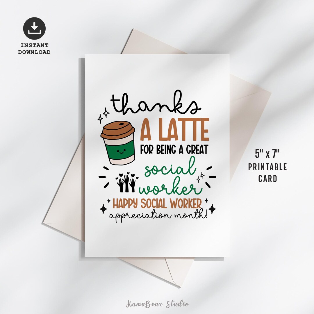 Thanks A Latte Card for Social Worker Appreciation Gifts, Happy Social ...