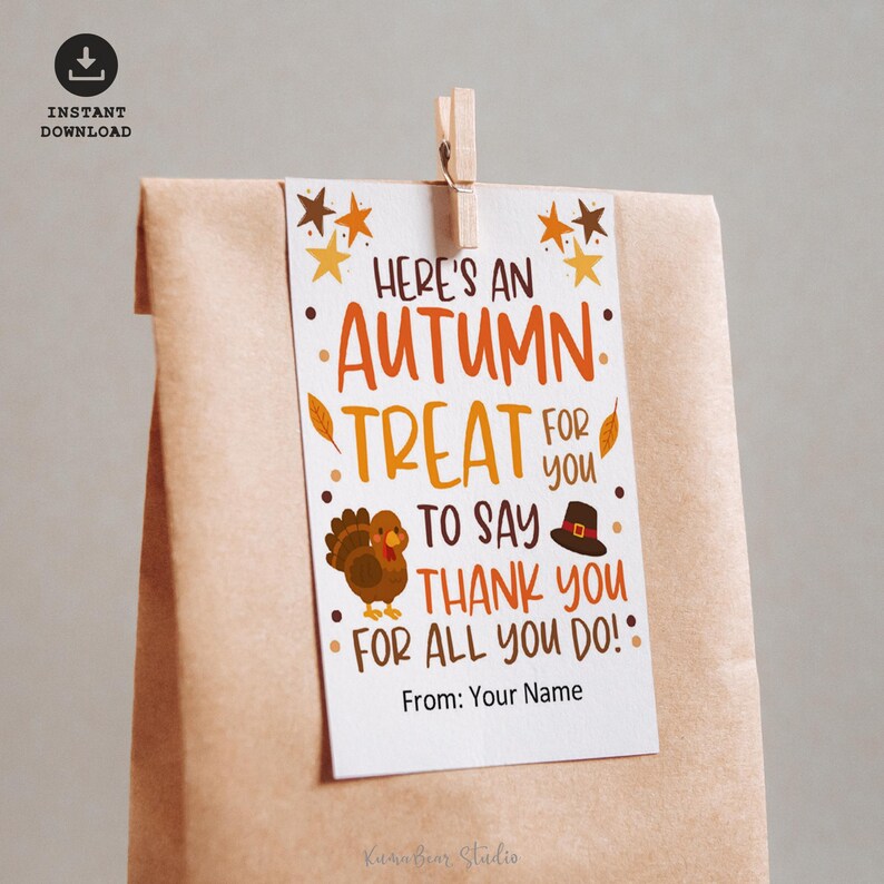 Autumn Treat Gift Tags, Thanksgiving Favor Tags, Fall Printable Thank ...