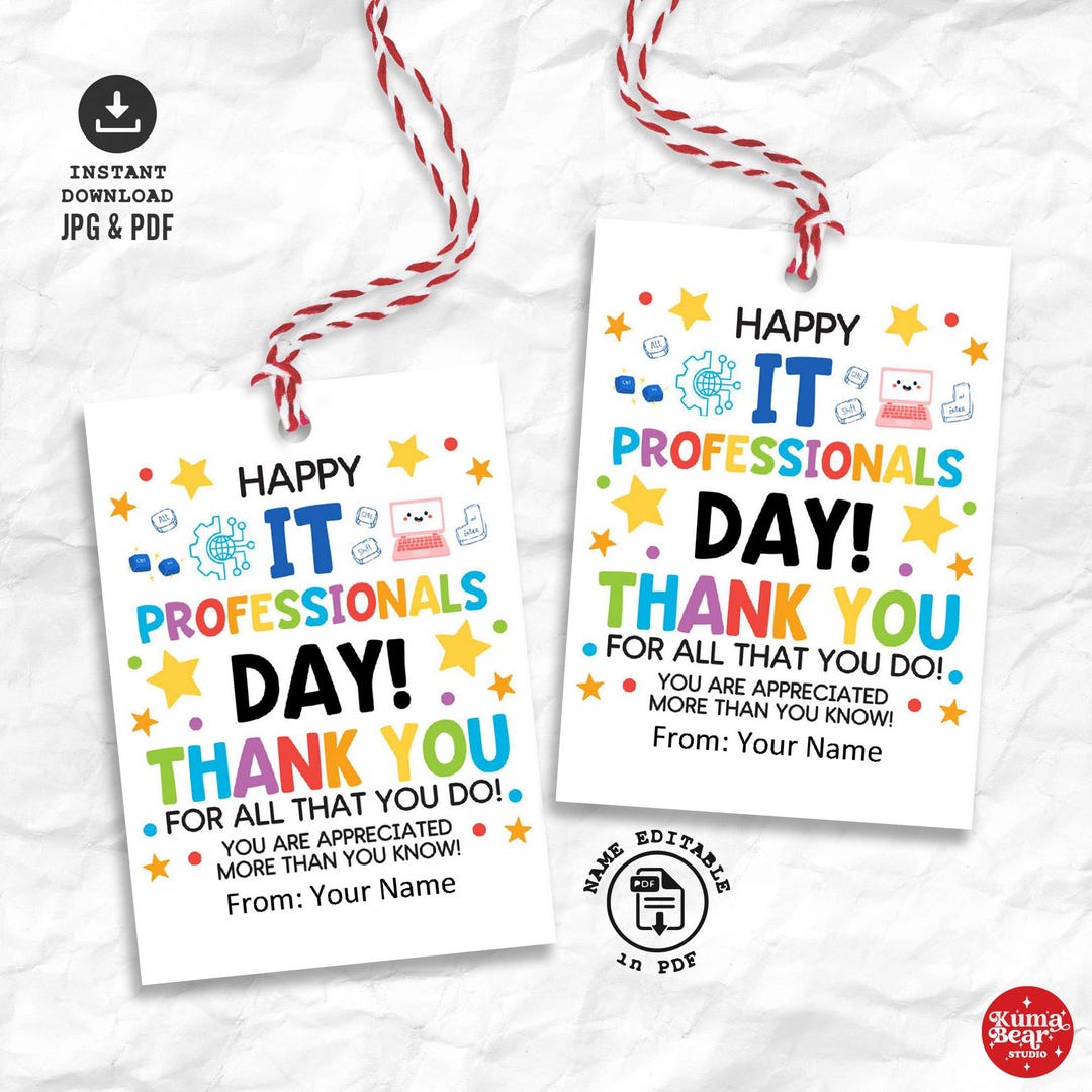 IT Professionals Day Gift Tags Printable - Staff Appreciation Favor ...