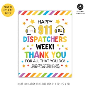 911 Dispatchers Week Sign Printable, Dispatcher Appreciation Week ...