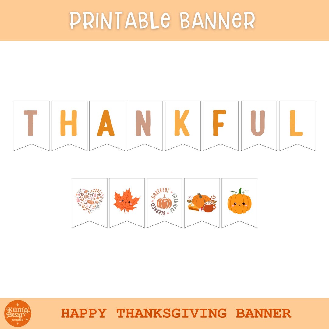 Thankful Banner Thanksgiving Banner Printable, Thanksgiving Decor ...