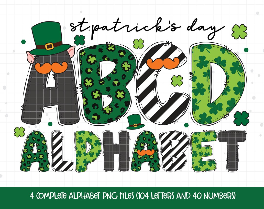 St Patrick's Day Doodle Alphabet, St Patrick's Day Letters PNG, St ...